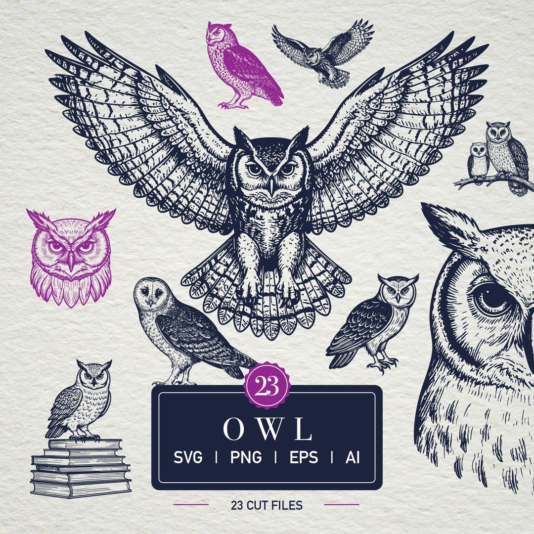 23 Owl Svg Bundle Cut Files Cricut Animal Lovers Gift Sketch Owl ...