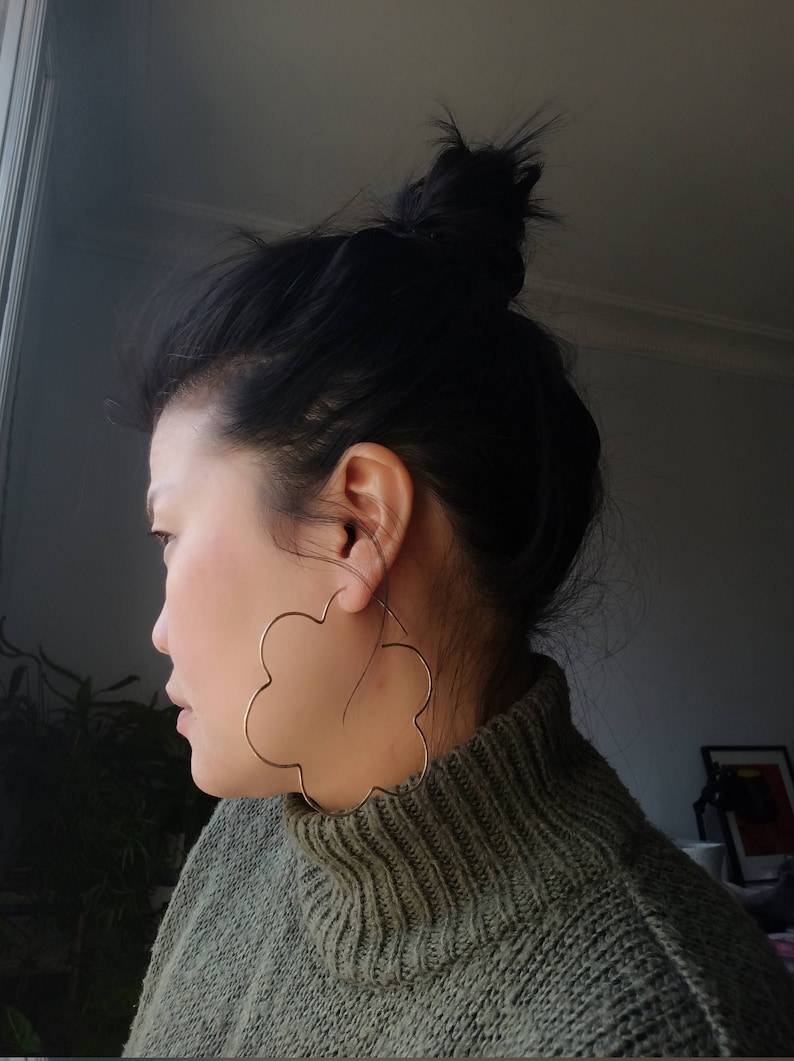 Gold Peony Hoop Earrings, Flower Shape Extra Large Hoop Earrings, Extra ...