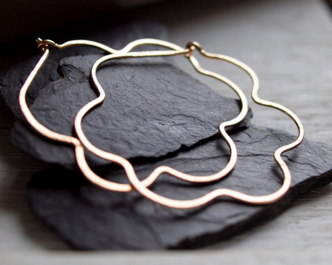 Wave Hoop Earrings, Large Flower Hoop, Cloud Shape, Hammered, Shine to ...