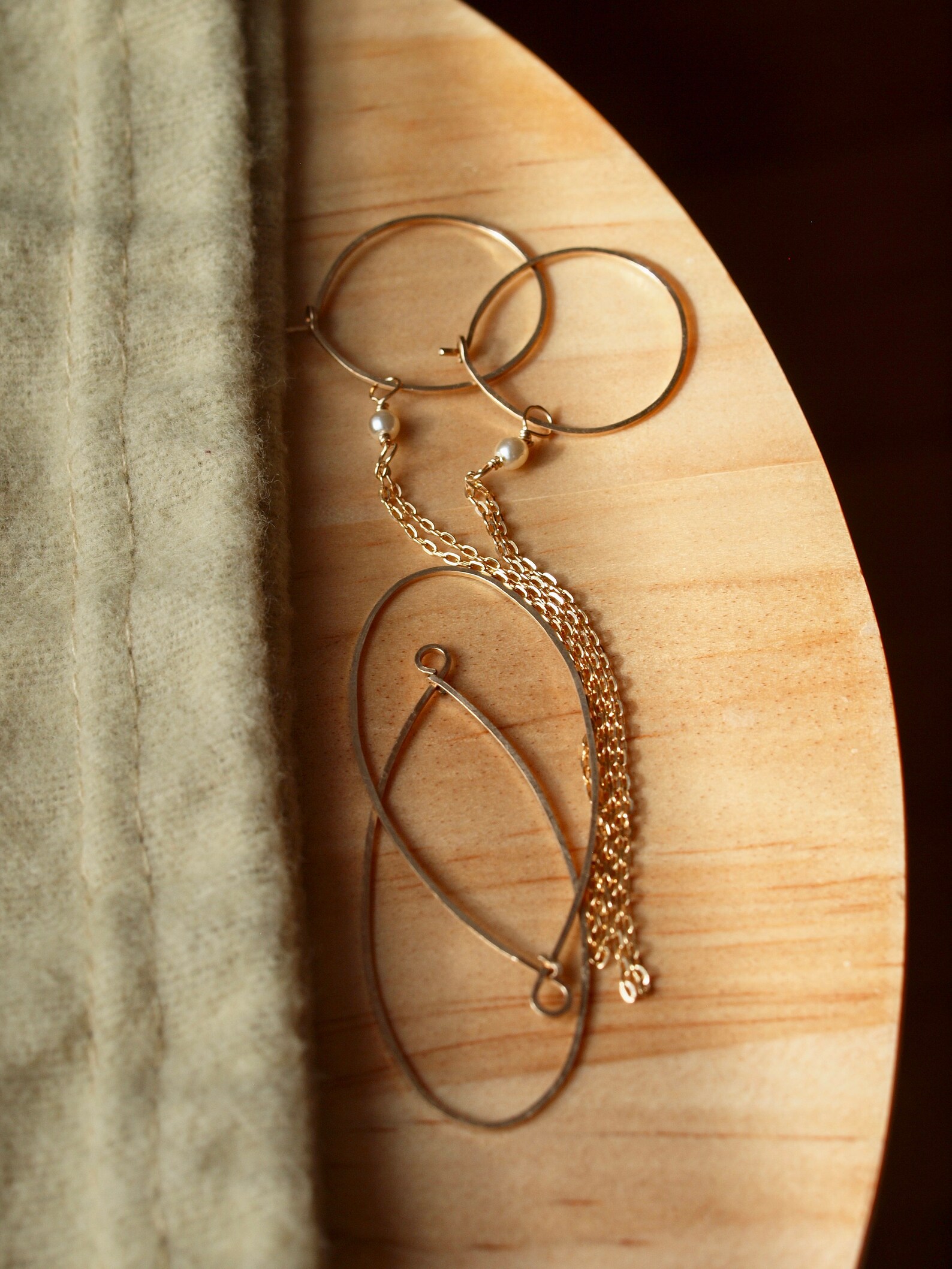 Lightweight Hoop Earrings With Chain Detail, Double Hoop Earrings, Gold ...