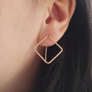 Geometric Hoop Threader Earrings, Square Hoop Earrings, Lozenges ...