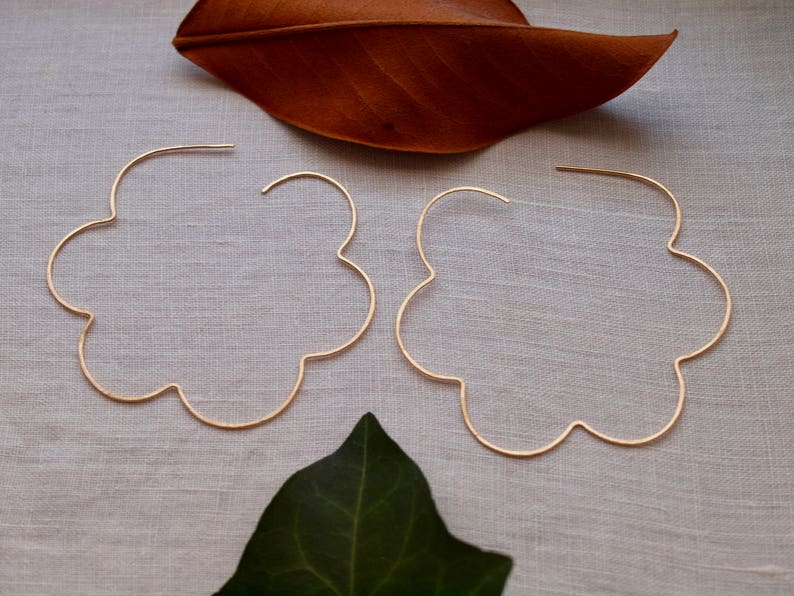 Gold Peony Hoop Earrings, Flower Shape Extra Large Hoop Earrings, Extra ...