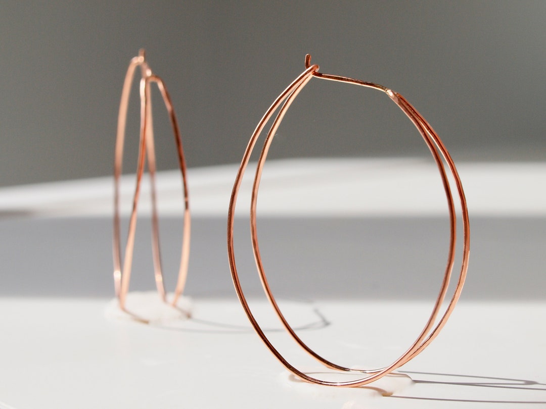 Oversized Oval Double Hoops, Extra Large Hoops, Hammered, Rose Gold ...