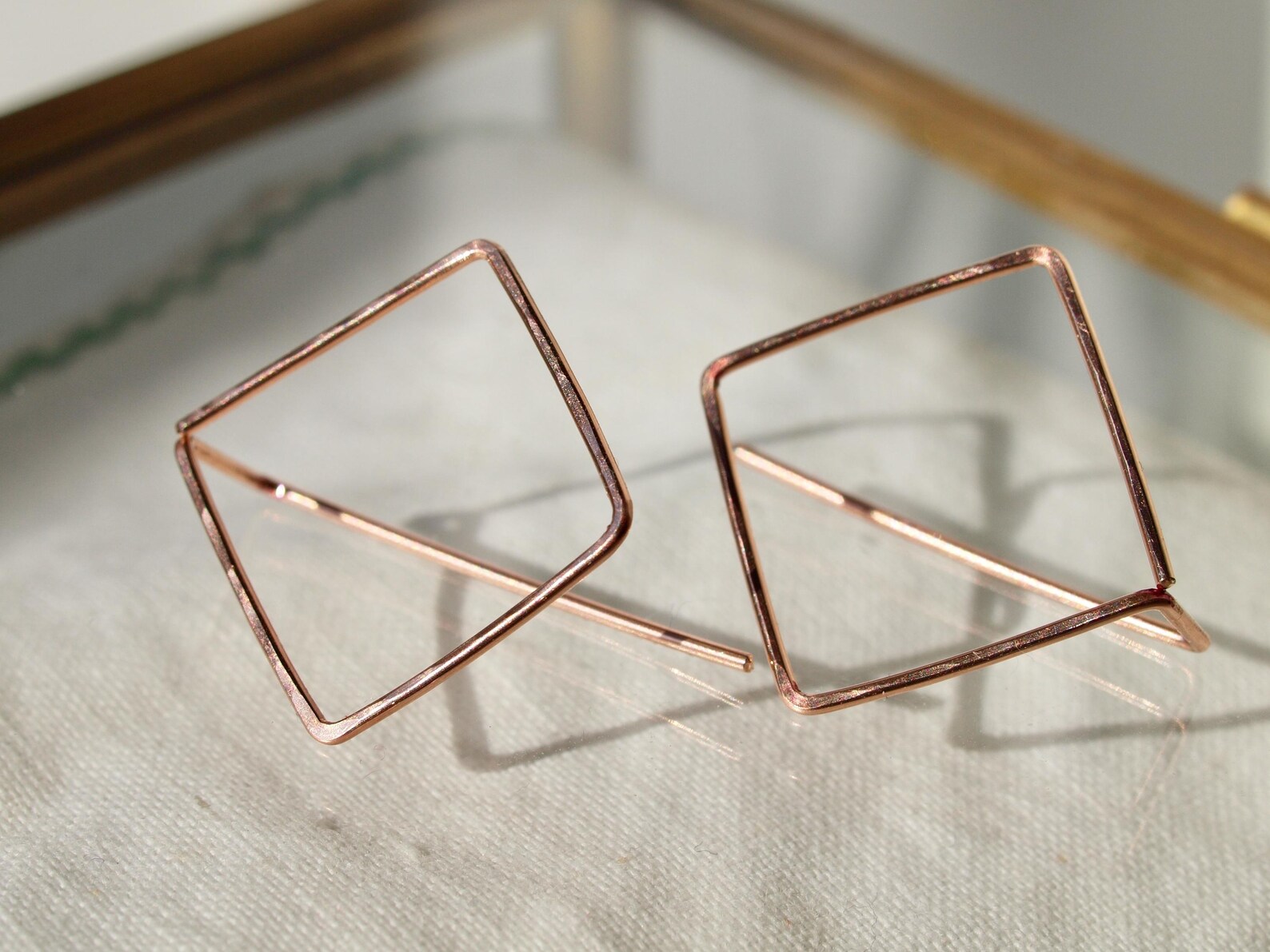 Geometric Hoop Threader Earrings, Square Hoop Earrings, Lozenges ...