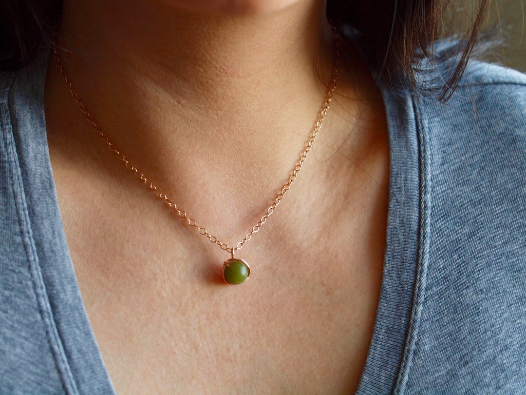 Collar para mujer, colgante de jade serpentino verde oliva en cadena de ...