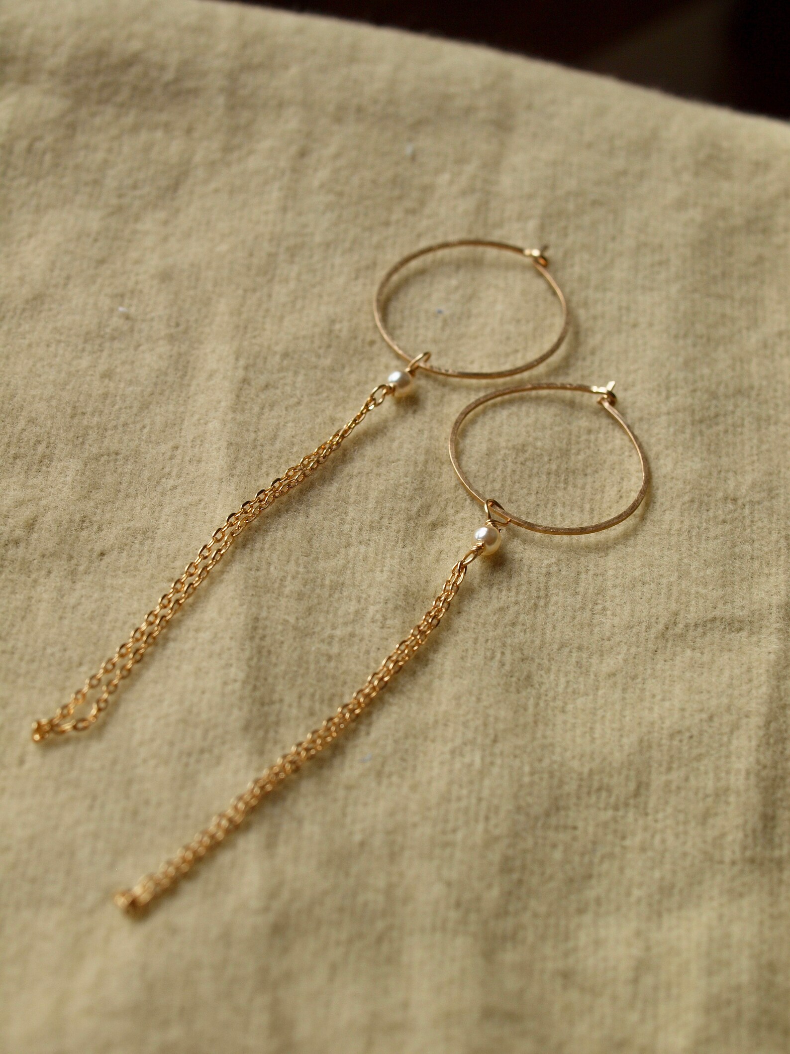 Lightweight Hoop Earrings With Chain Detail, Double Hoop Earrings, Gold ...