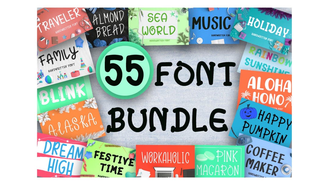 Big Fonts Bundle, 55 Premium Fonts, Creative Fonts Bundle, Handwritten ...
