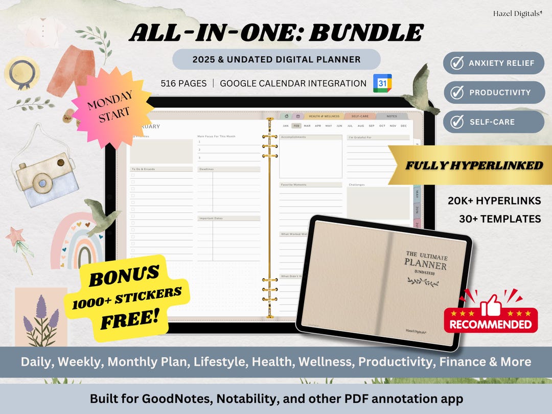 All-in-one Planner Bundle: Undated & 2025, Goodnotes Notability, Google ...