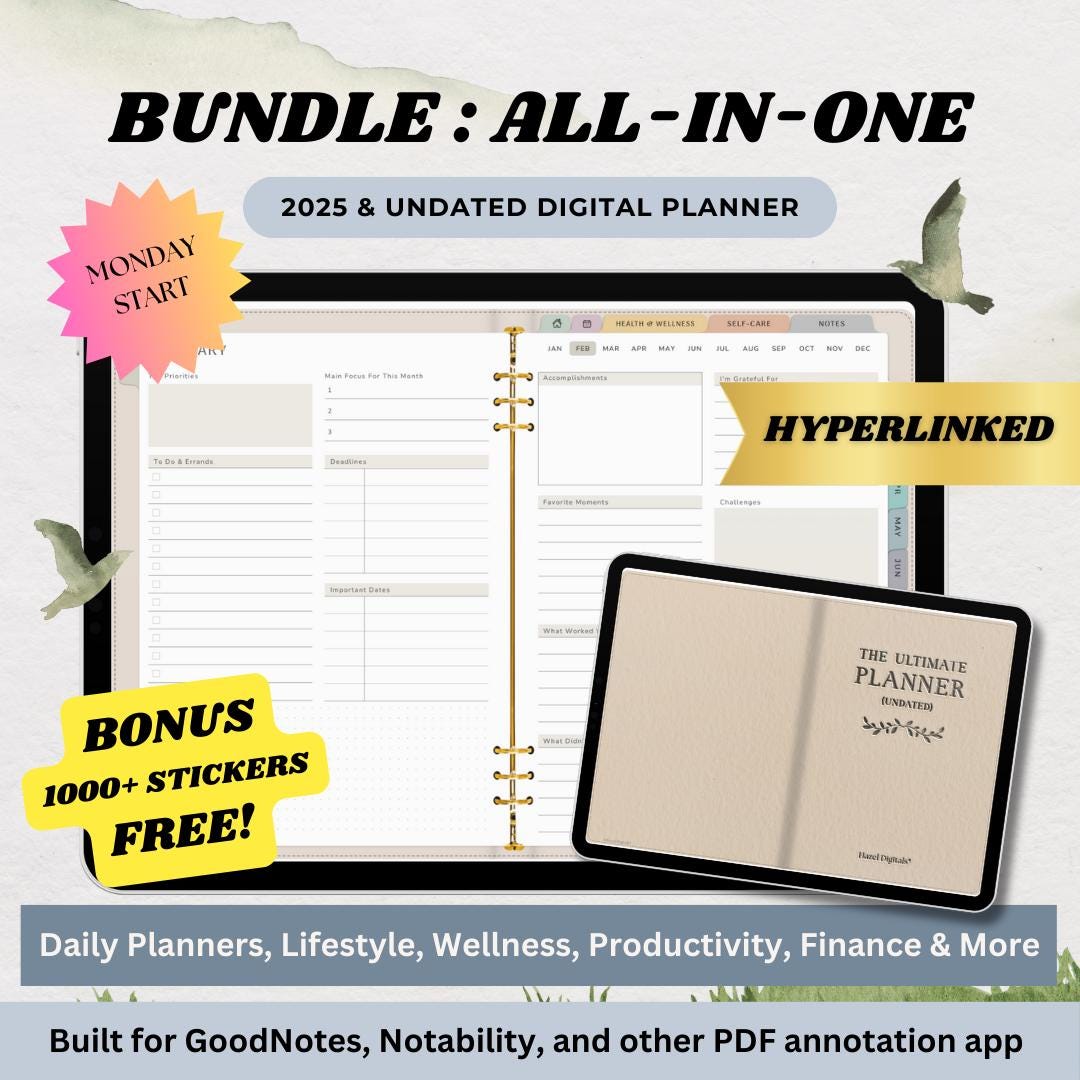 All-in-one Bundle: Digital Planner Undated and 2025 / Goodnotes Planner ...