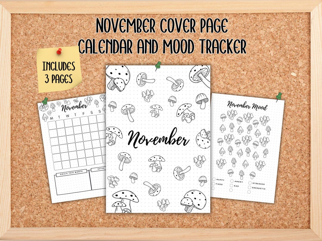 November Title Page, Bullet Journal Pages, Mood Tracker, Refillable ...