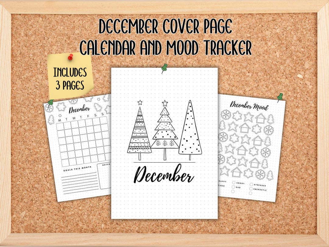 December Title Page, Bullet Journal Pages, Mood Tracker, Refillable ...