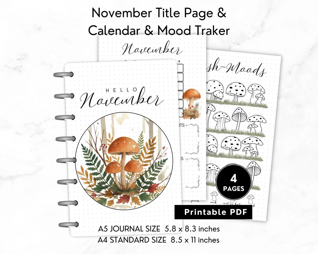 November Journal Title Page | Calendar & Mood Tracker (printable PDF ...