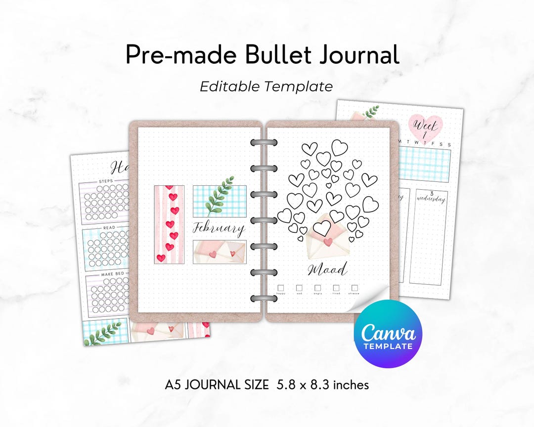 Premade Bullet Journal Template | Love Letters Theme | Monthly Planner ...