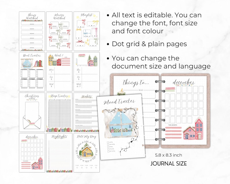 Premade Bullet Journal Template | Christmas Theme Monthly Planner | A5 ...