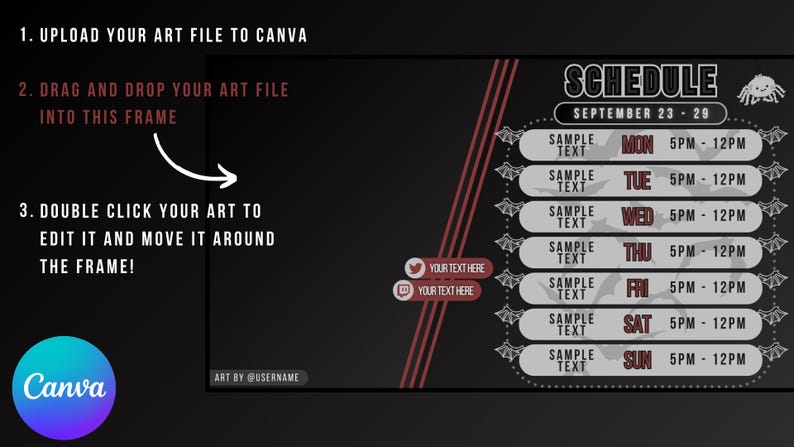Stream Schedule Template for Twitch Youtube Streamers Spooky Bat Gothic ...