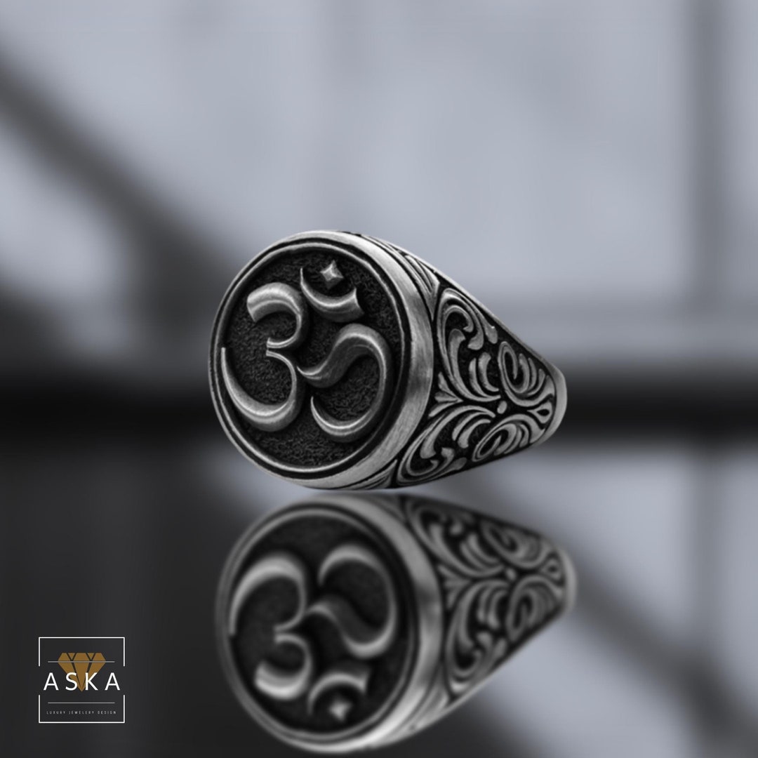 Handmade Sterling Silver Om Ring for Men - Silver Pinky Band Ring With ...