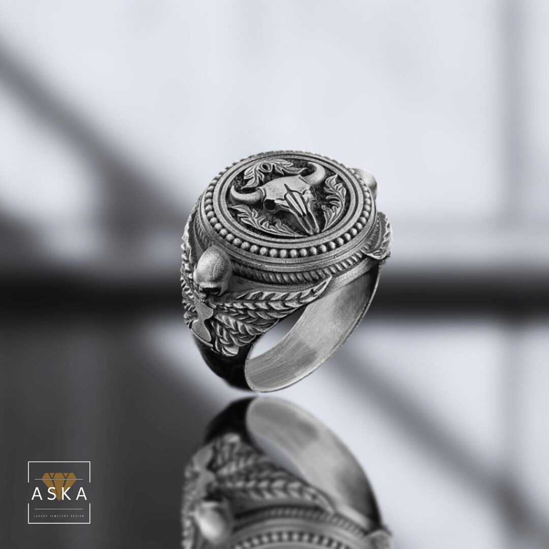 Memento Mori Taurus Biker Ring for Men in Sterling Silver ...