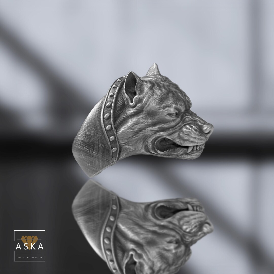 Sterling Silver Bulldog Ring - 3D Sculpted Dog Face Statement Jewelry ...