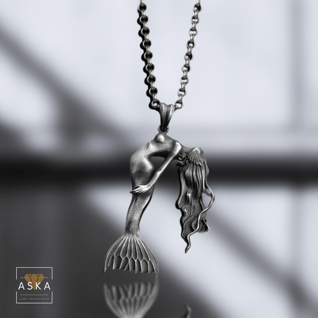 Mermaid Siren Charm – Oxidized Sterling Silver Pendant – Mythical Sea ...