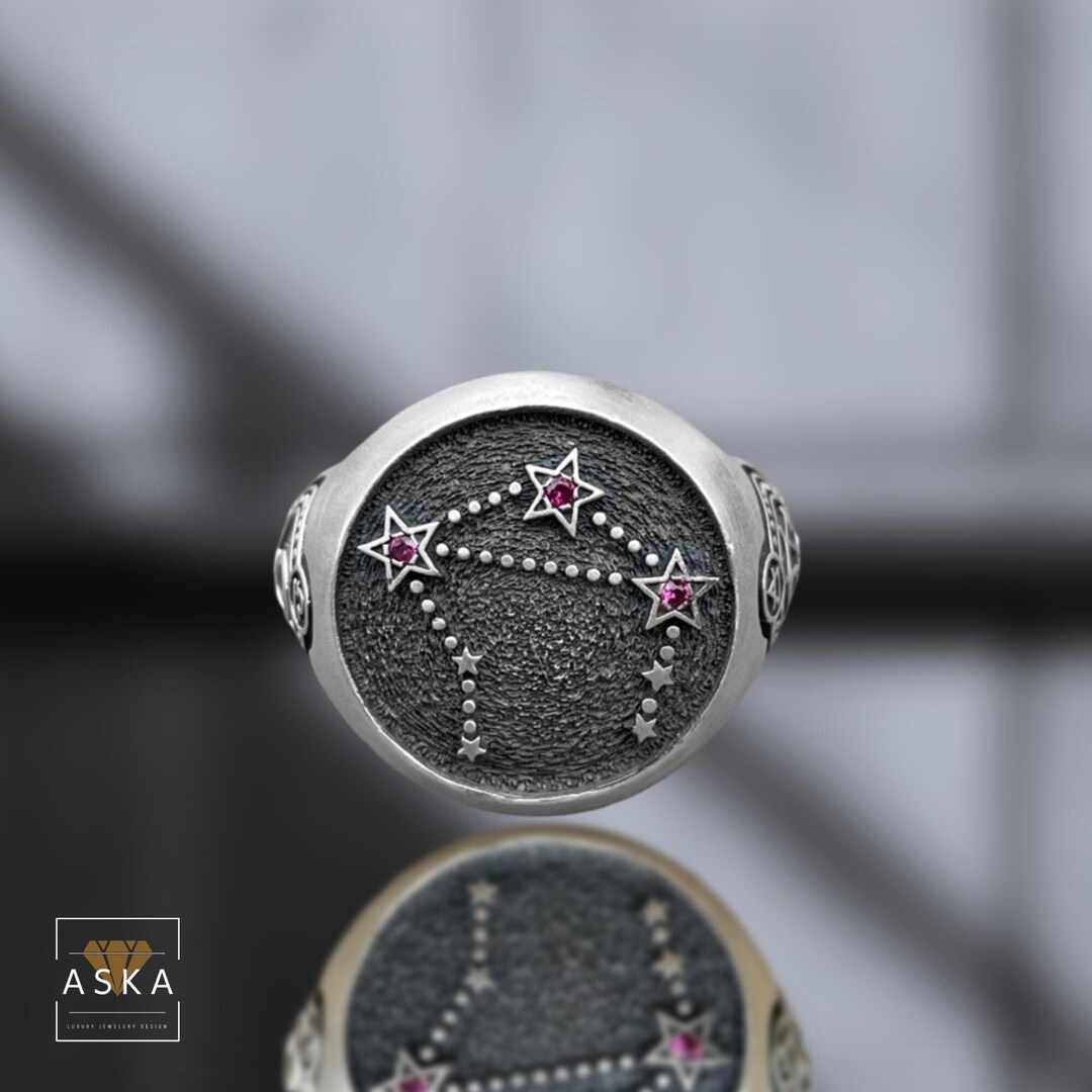 Libra Constellation Sterling Silver Ring: Rose Quartz Zodiac Sign - Etsy