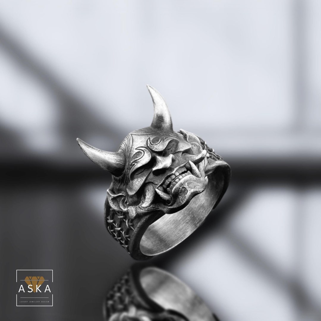 Devil Mask Ring in Sterling Silver – Gothic Demon Design – Handcrafted ...