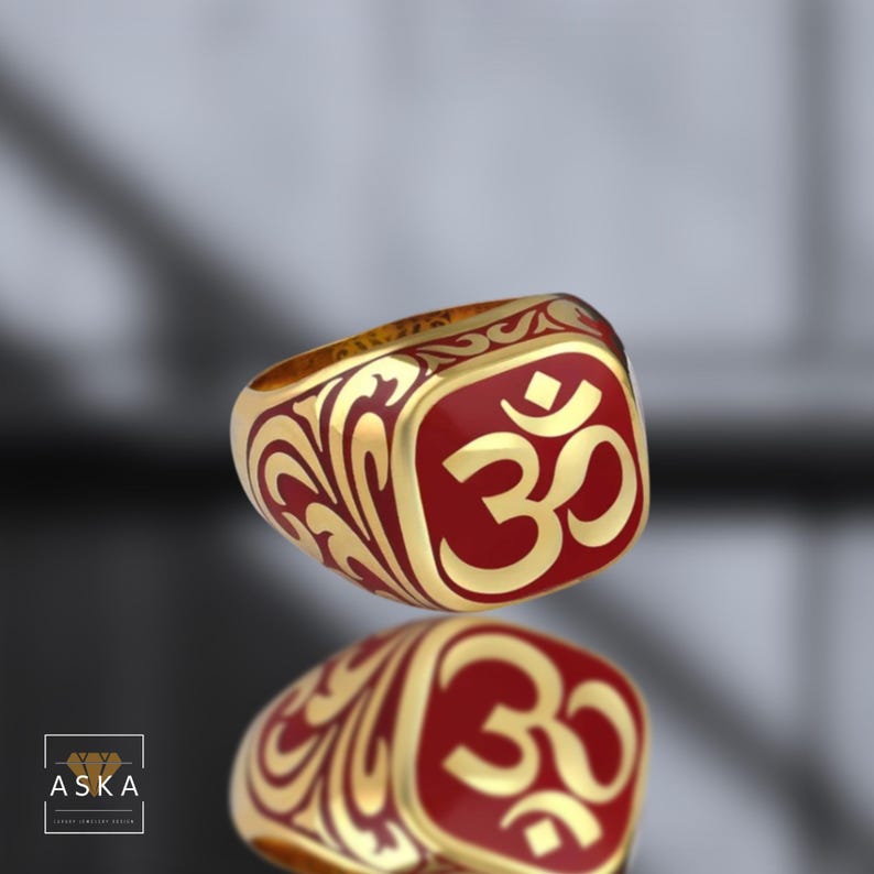 925 Sterling Silver Enamel Om Symbol Seal Ring, Meditation Rings for ...