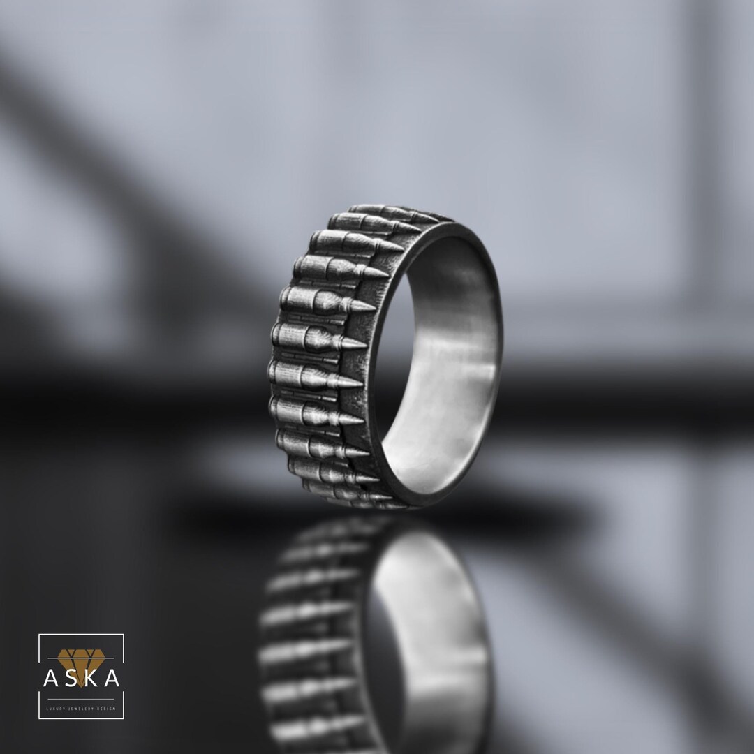Unique Silver Bullet Wedding Ring for Men, Unique Soldier-inspired ...