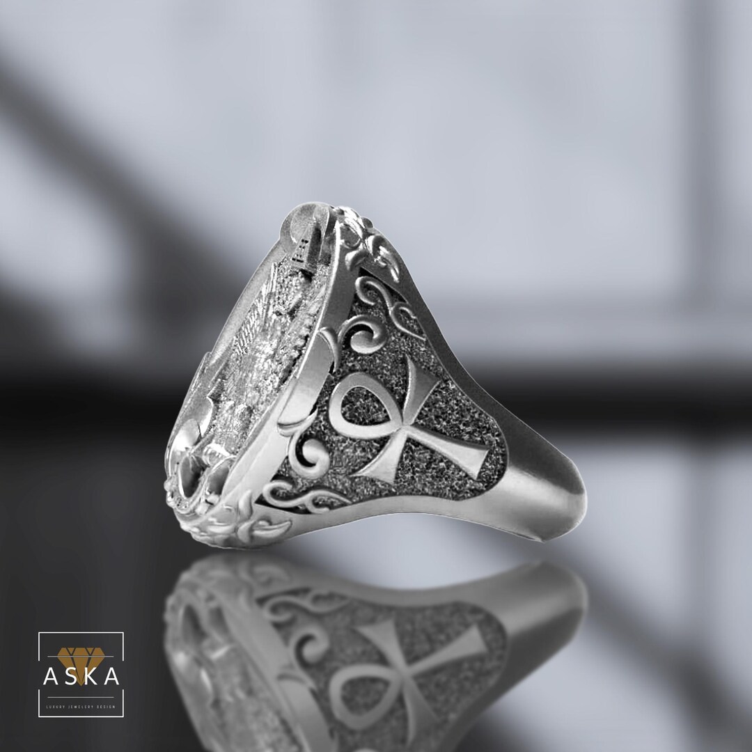 Two Head Eagle Themed Mason Round Ring, Illuminati Symbol, Vintage ...