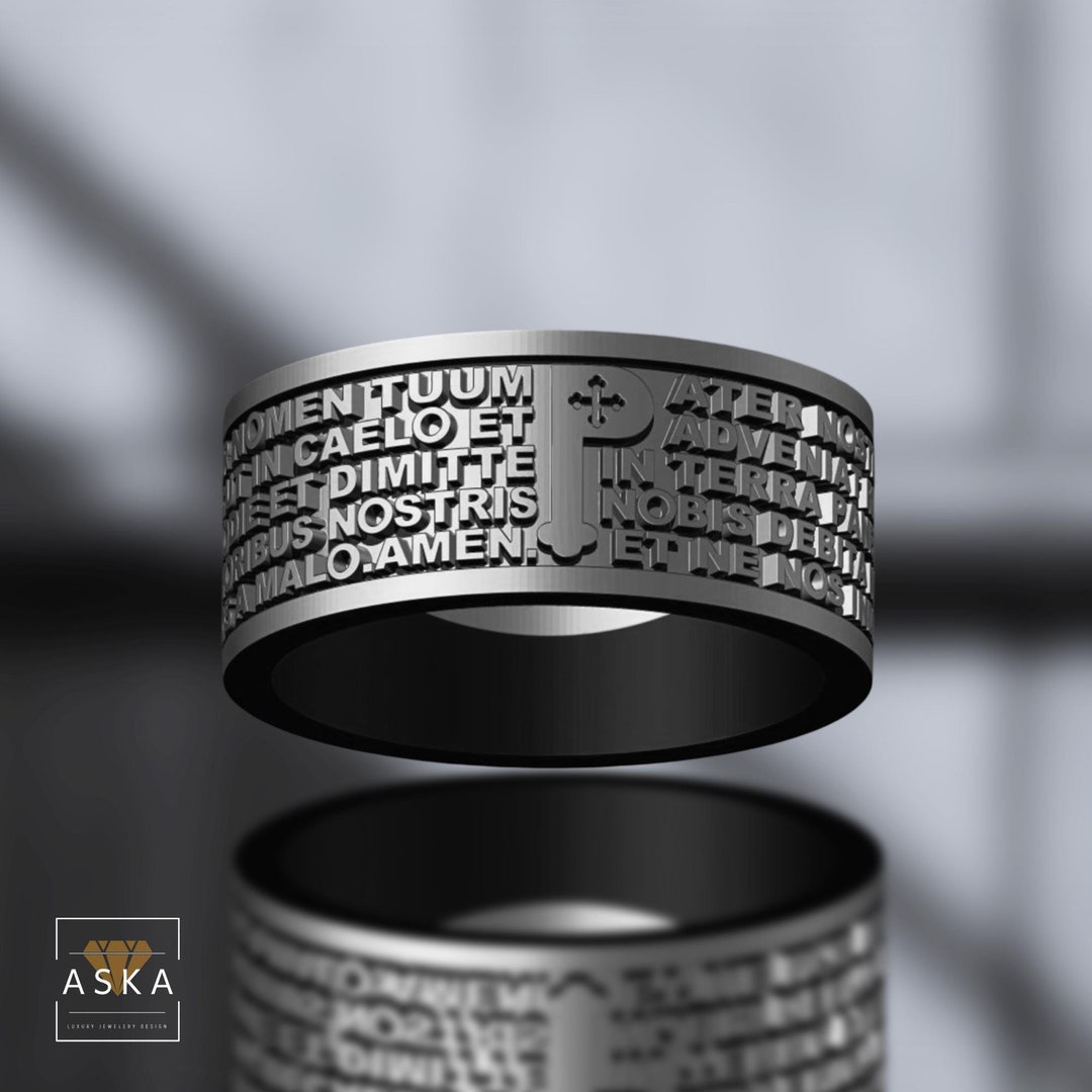 The Lord's Prayer in Latin Ring, Prayer Ring for Christians, Jesus ...