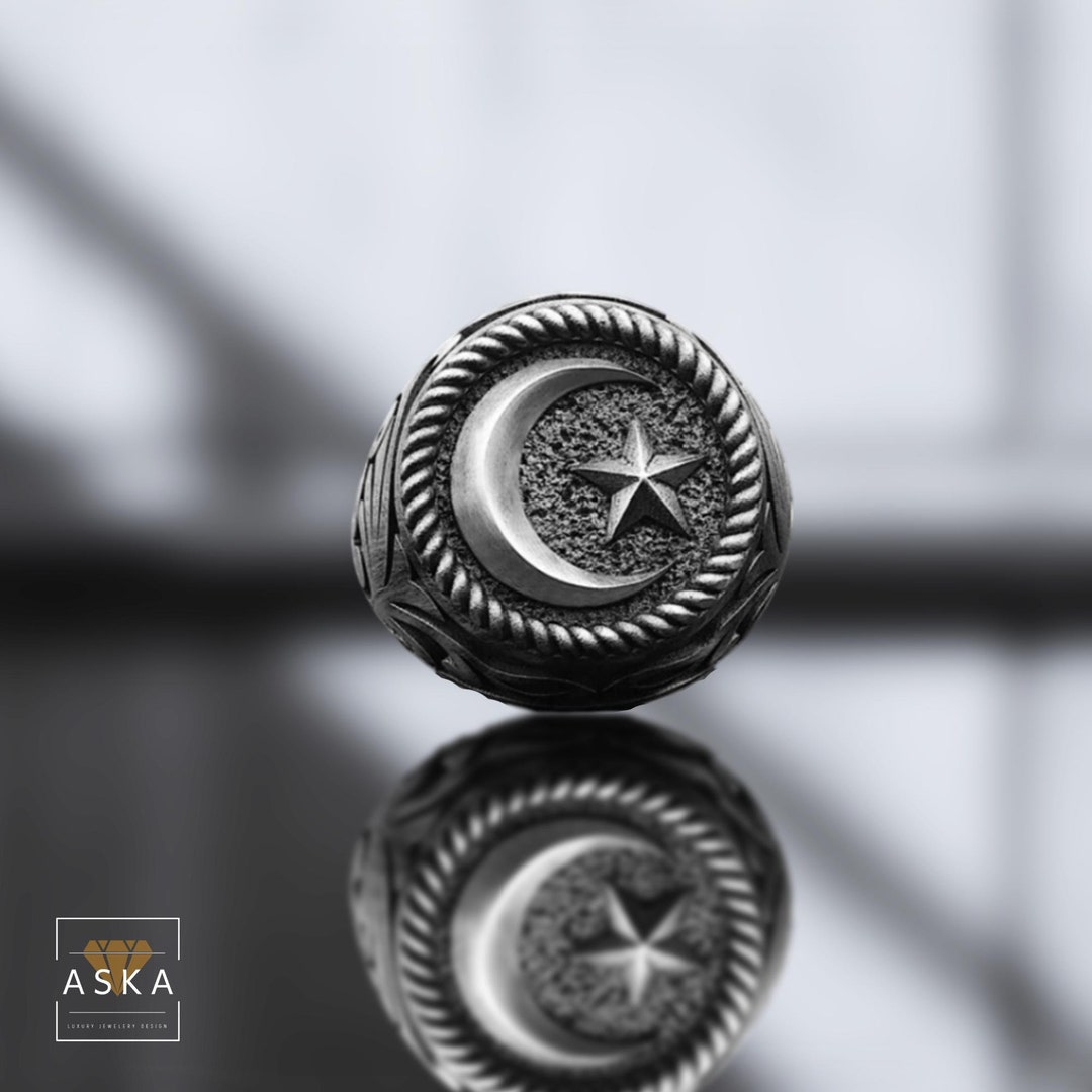 Sterling Silver Crescent Star Ring - Ottoman Islamic Design - Etsy