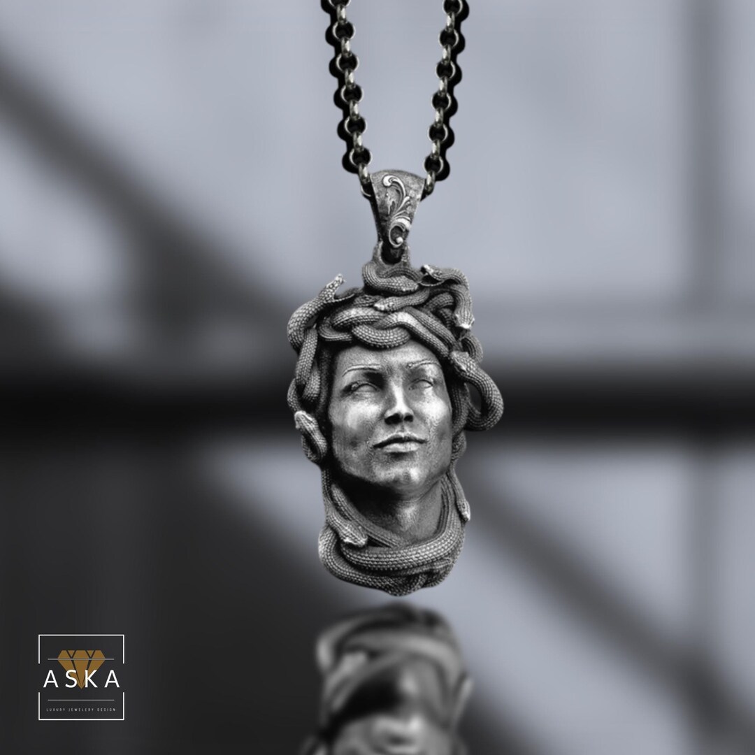 Greek Gorgon Medusa Handmade Sterling Silver Men Charm Necklace ...