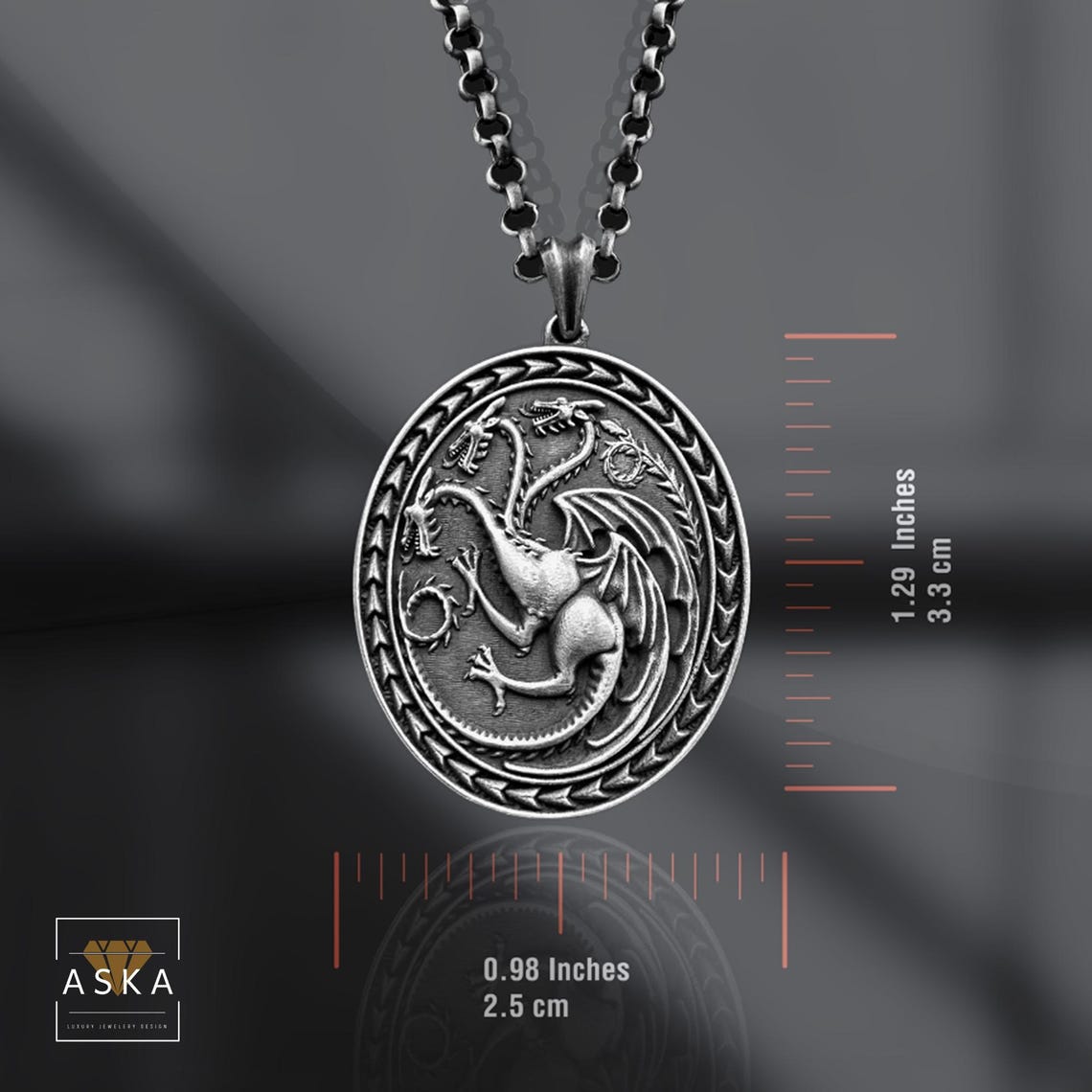 Sterling Silver King Ghidorah Dragon Necklace: Oxidized Medieval Amulet ...