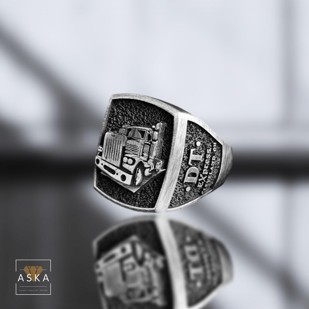 Personalized Family Crest Truck Driver Ring: 925 Sterling Silver - Etsy