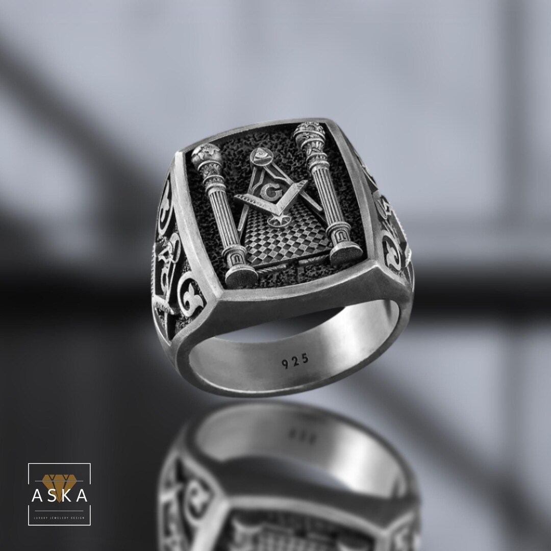 APPRENTİCE Mason Ring for Him, Silver Masonic Ring, Men Freemason ...