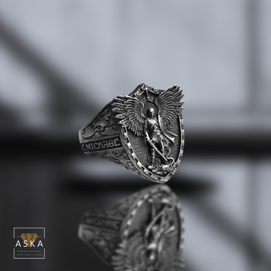 Saint Michael Ring for Men – 925 Sterling Silver Religious Band ...