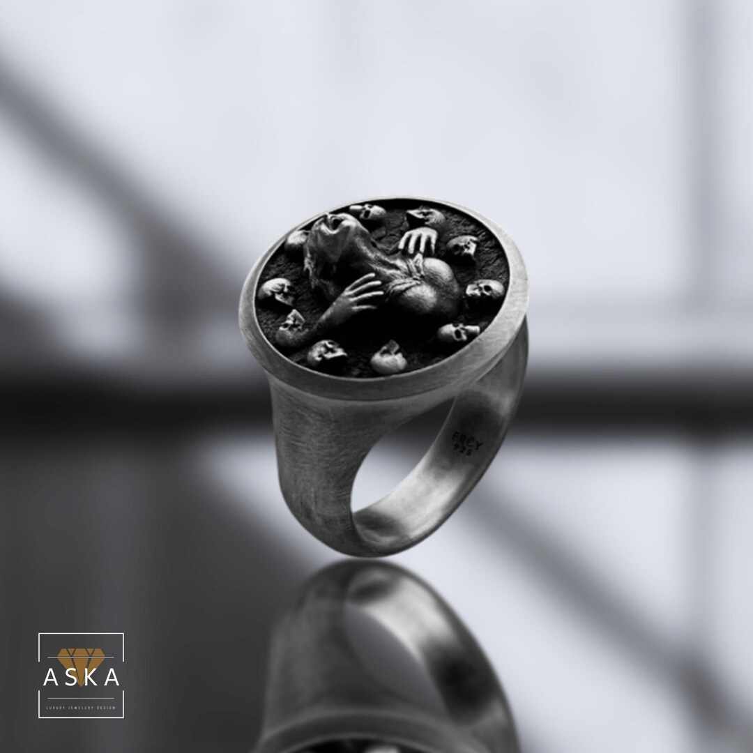 Silver Skull Screaming Girl Memento Mori Biker Ring, Silver Skull ...