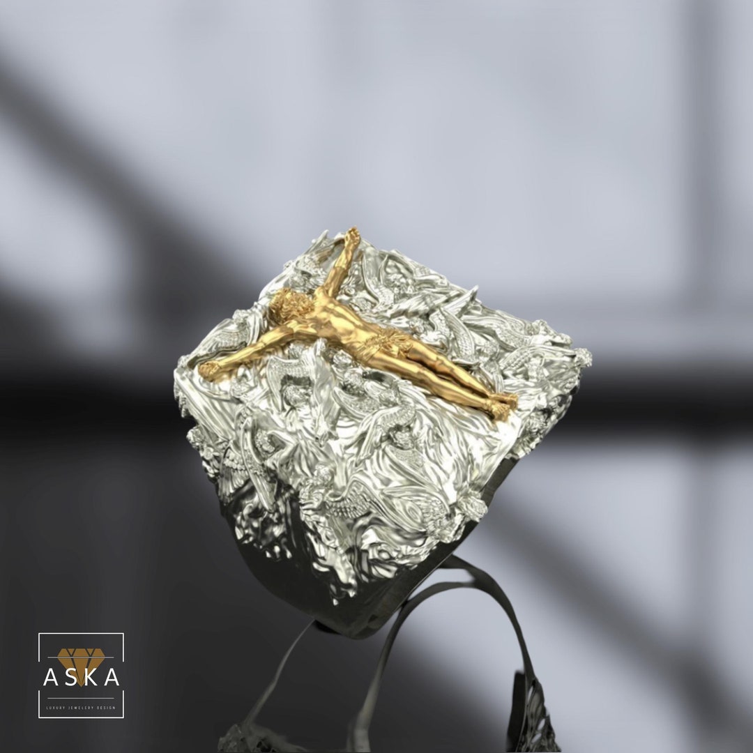 Mourning Angels Ring Jesus Cross Handmade Silver Ring for Men Savior ...