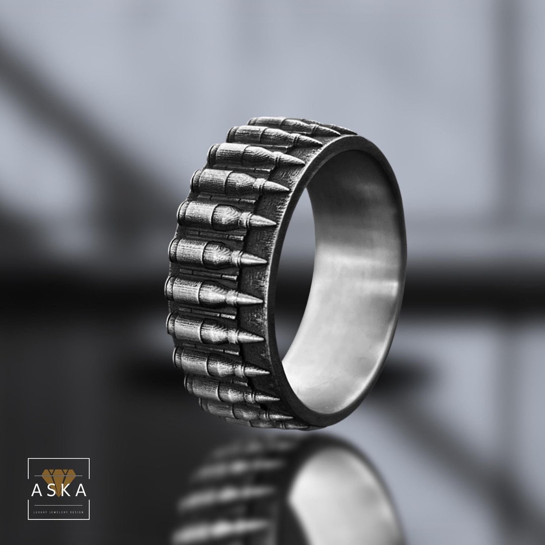 Unique Silver Bullet Wedding Ring for Men – 925 Sterling Silver ...