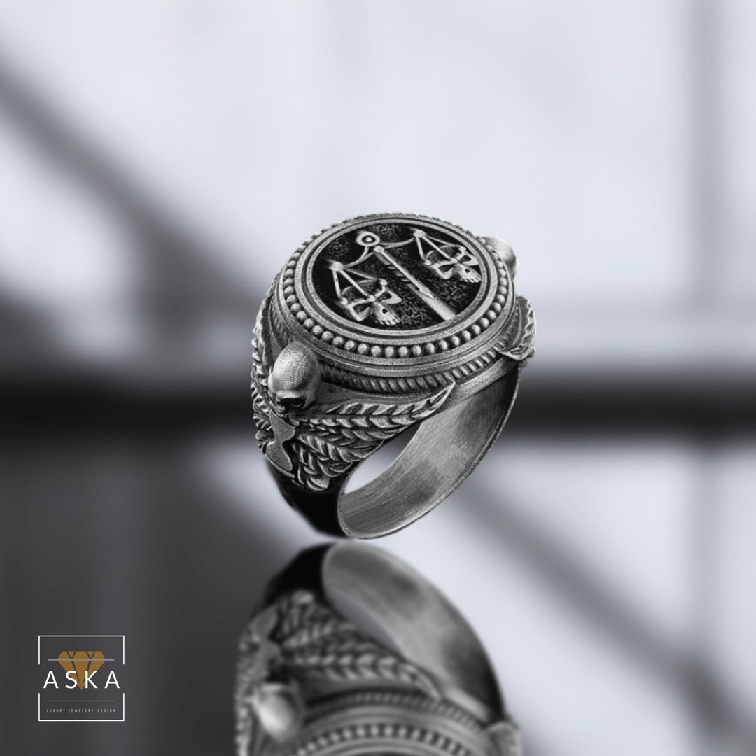 Libra Memento Mori Zodiac Signet Ring in Oxidized Silver, Libra Memento ...