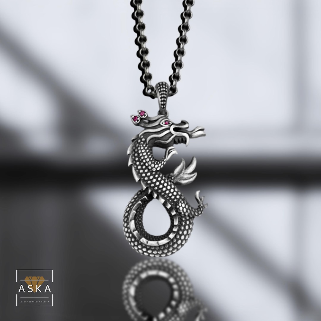 925 Sterling Silver Dragon Necklace for Men – Mythical Creature Pendant ...
