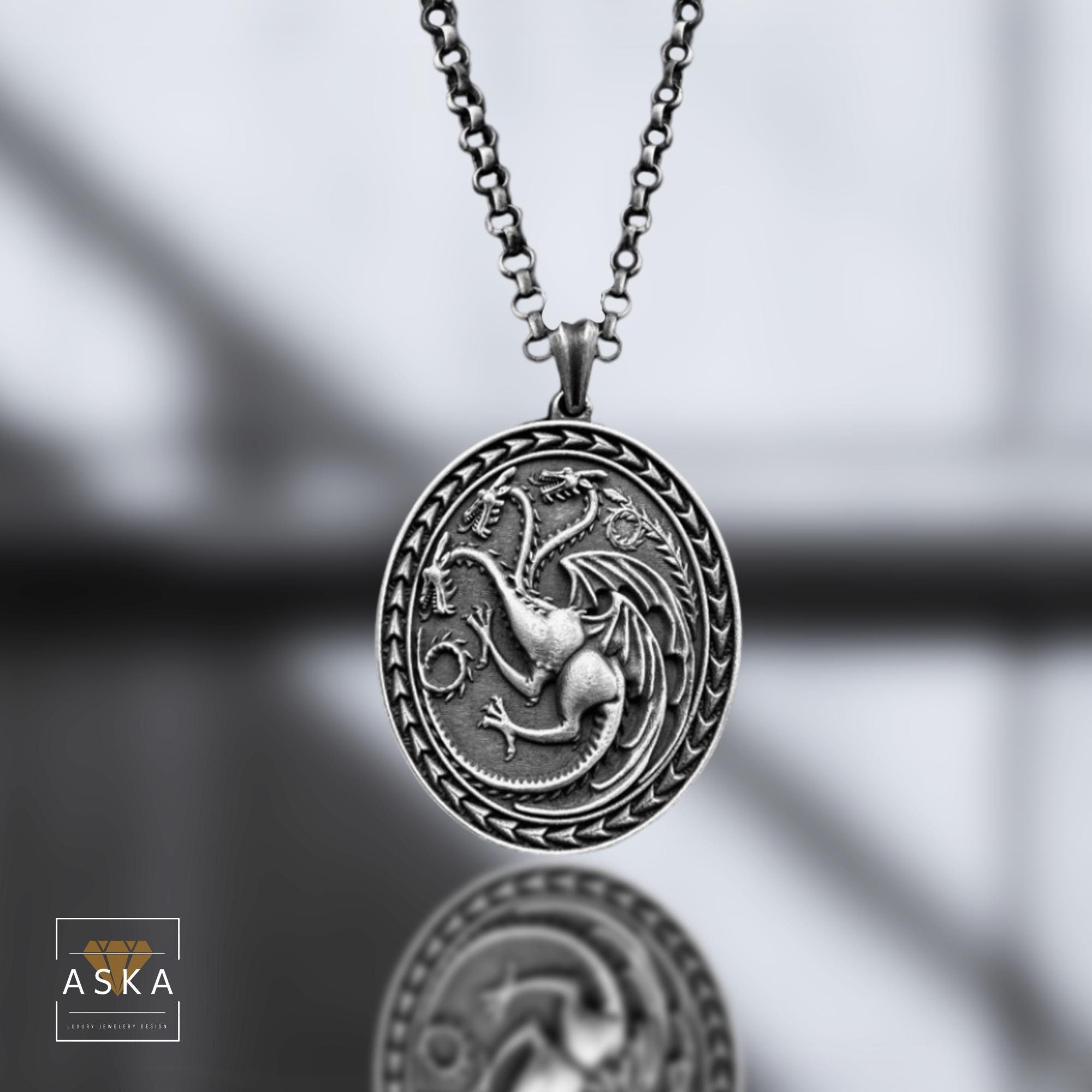 Sterling Silver King Ghidorah Dragon Necklace: Oxidized Medieval Amulet ...