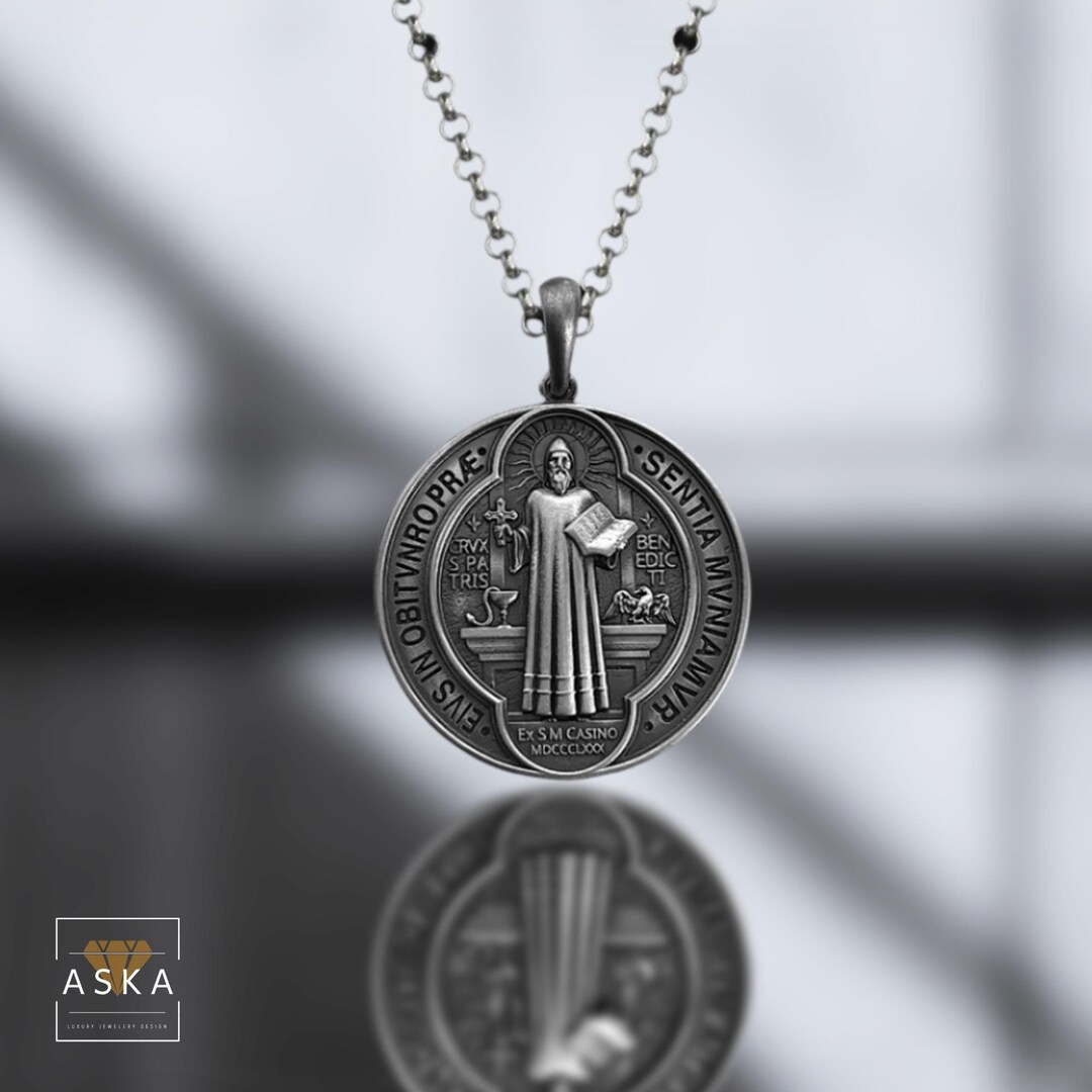 Benedict of Nursia Silver Necklace Gift for Man and Woman, Saint ...