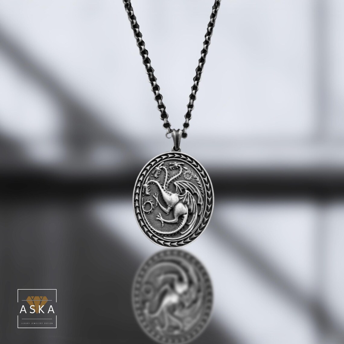 Sterling Silver King Ghidorah Dragon Necklace: Oxidized Medieval Amulet ...