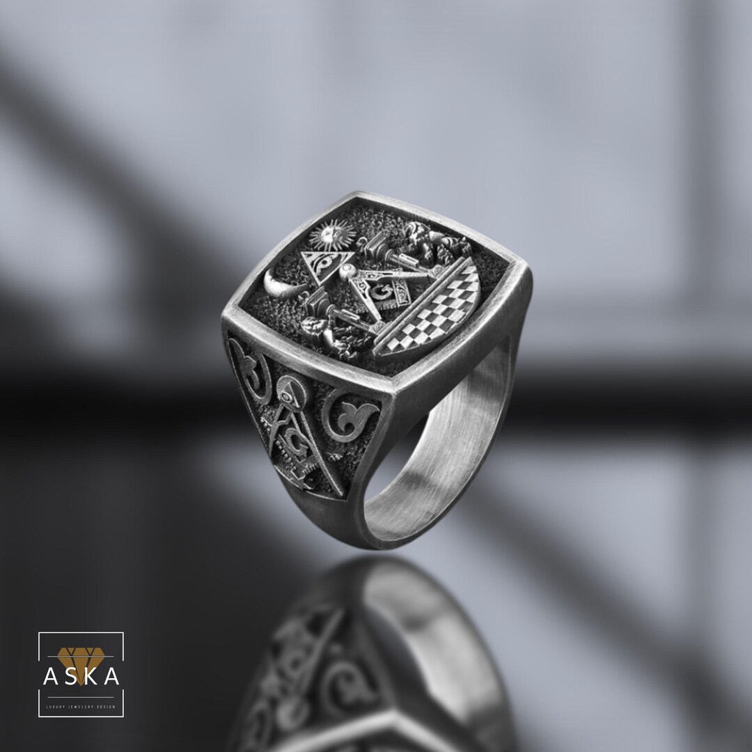 Mens Masonic 925 Sterling Silver Ring for Men, Master Mason Jewelry ...
