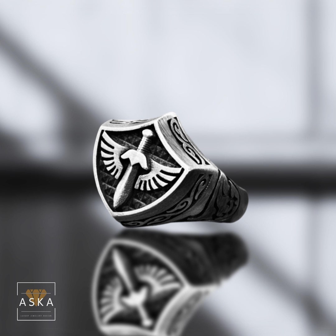 Sterling Silver Knight Ring for Man, Mens Sword Shield Unique Ring ...