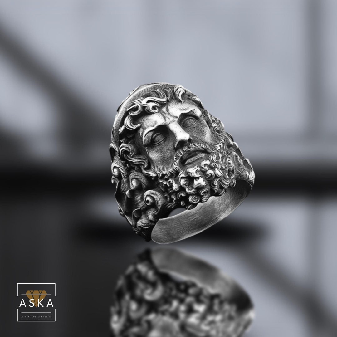 Poseidon God of the Sea Silver Ring for Men, Ancient Greek God Silver ...