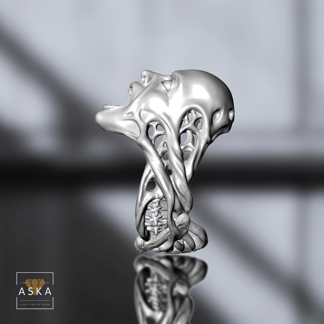 Silver Skull Screaming Memento Mori Biker Ring, Silver Skull Jewelry ...