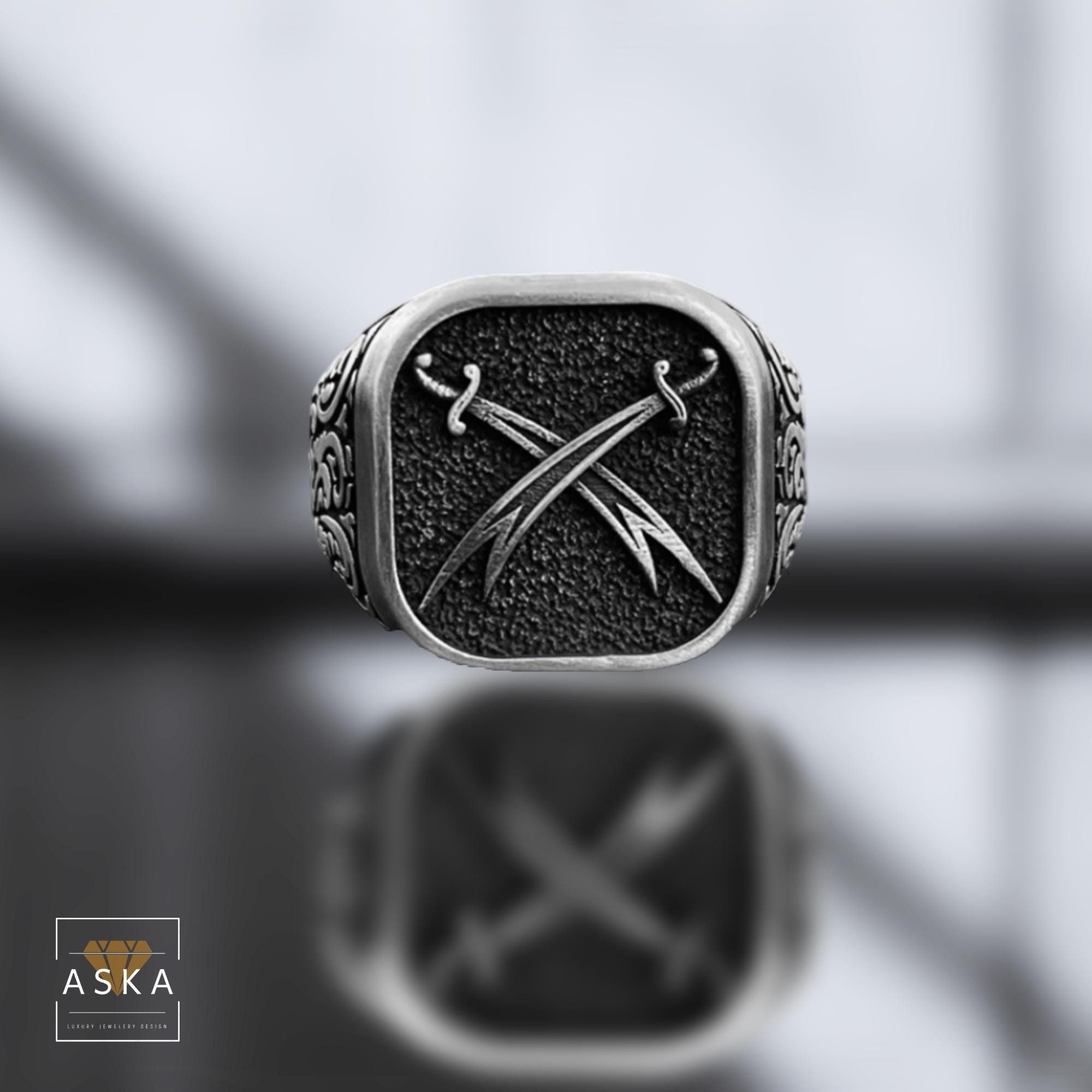 Zulfiqar Sword Ring – Sterling Silver Double Sword Ring – Islamic ...