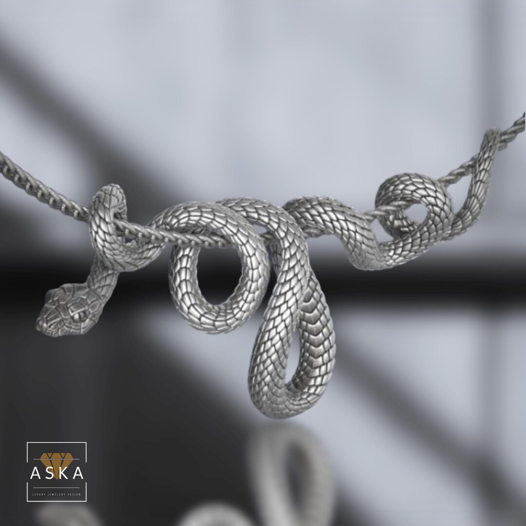 Sterling Silver Snake Necklace: Engraved Serpent Animal Jewelry - Etsy