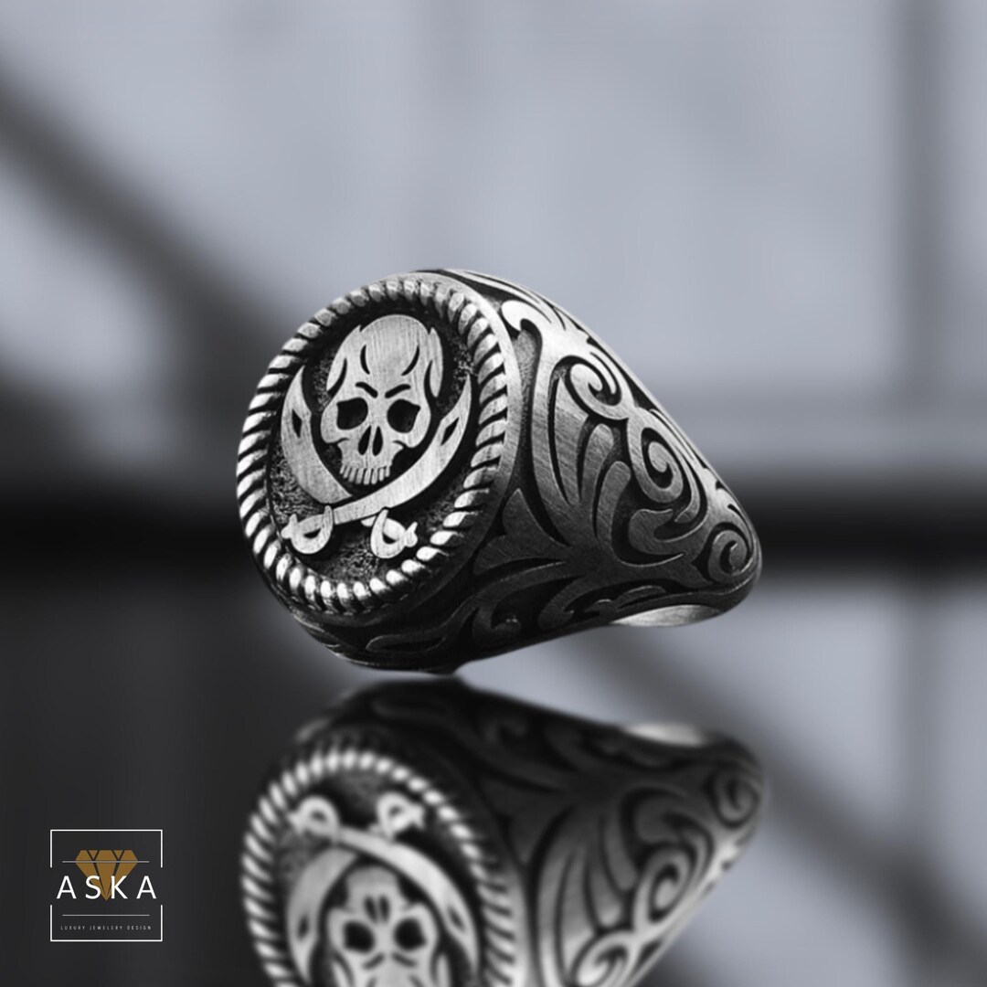 925 Sterling Silver Handmade Pirate Skull Ring, Mysterious Pirate Skull ...